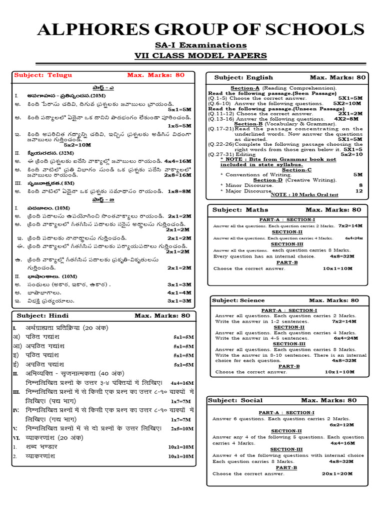 Vii Sa-1 Model Papers | PDF | Linguistics | Human Communication