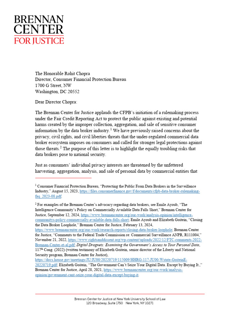 Cfpb Letter Final | PDF | Privacy | Computer Security