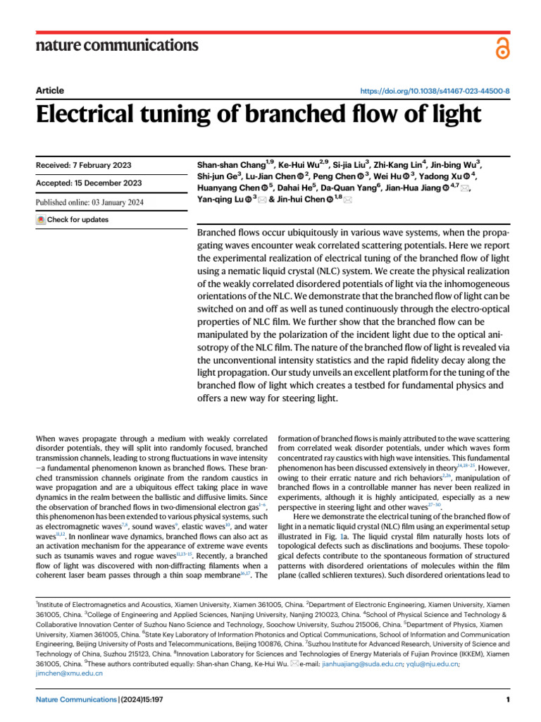 Electrical tuning of branched flow of light | PDF | Optics | Polarization (Waves)