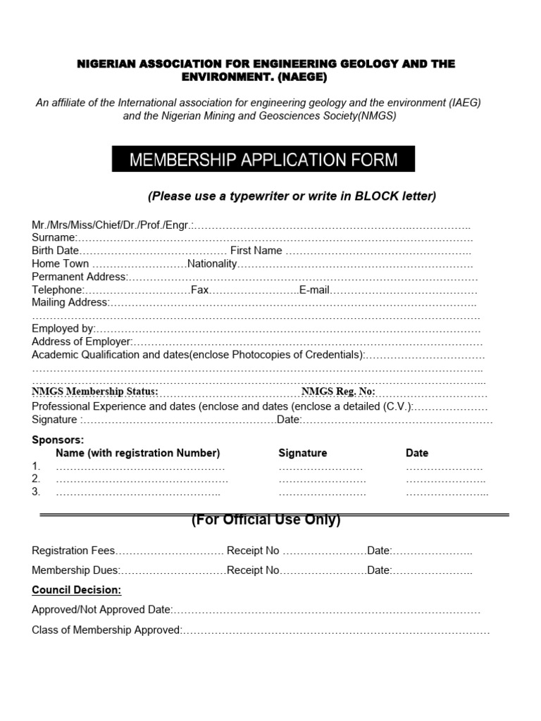 Naege Membership Application Form | PDF