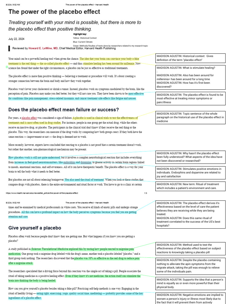 1 The Power of The Placebo Effect (Harvard Health Publishing) | PDF ...