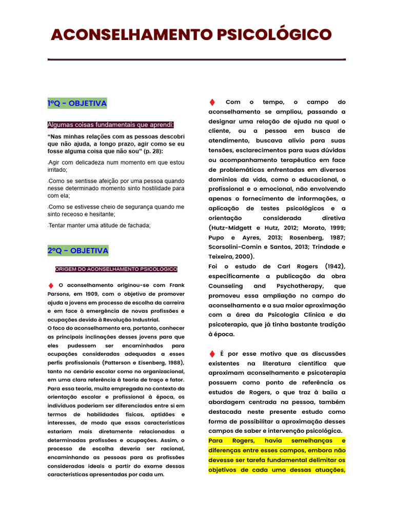 Aconselhamento Psicologico-revisao Av1 | PDF | Psicologia | Psicoterapia