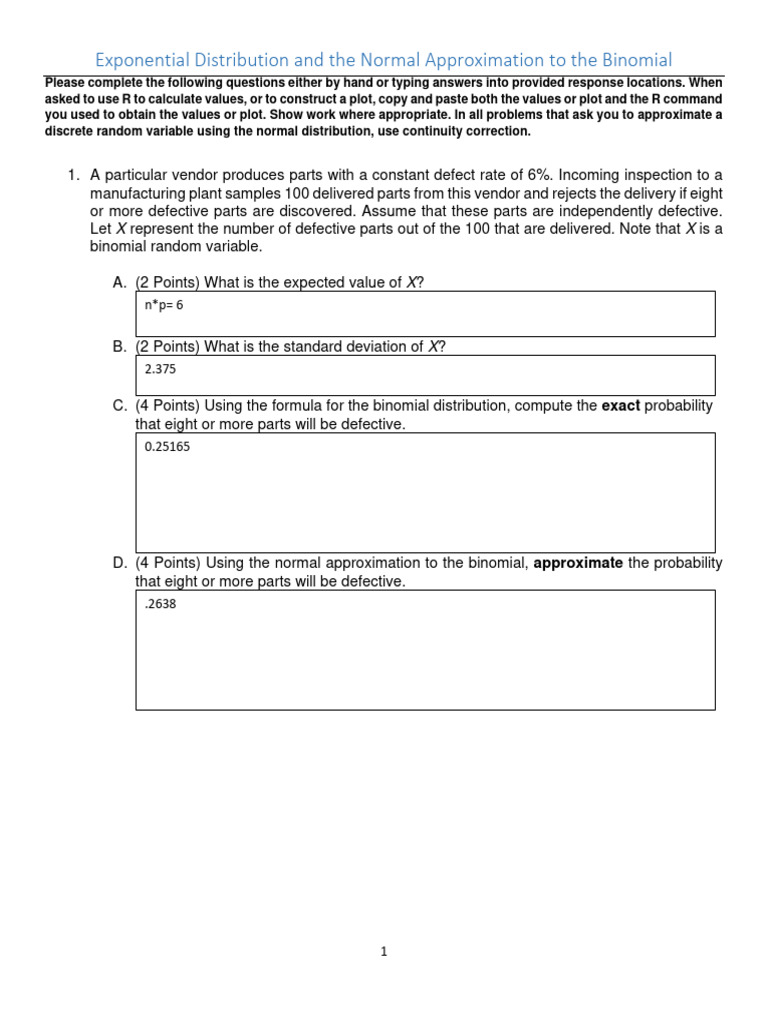 HW 04 Exponential Distribution and Normal Approximation To Binomial ...
