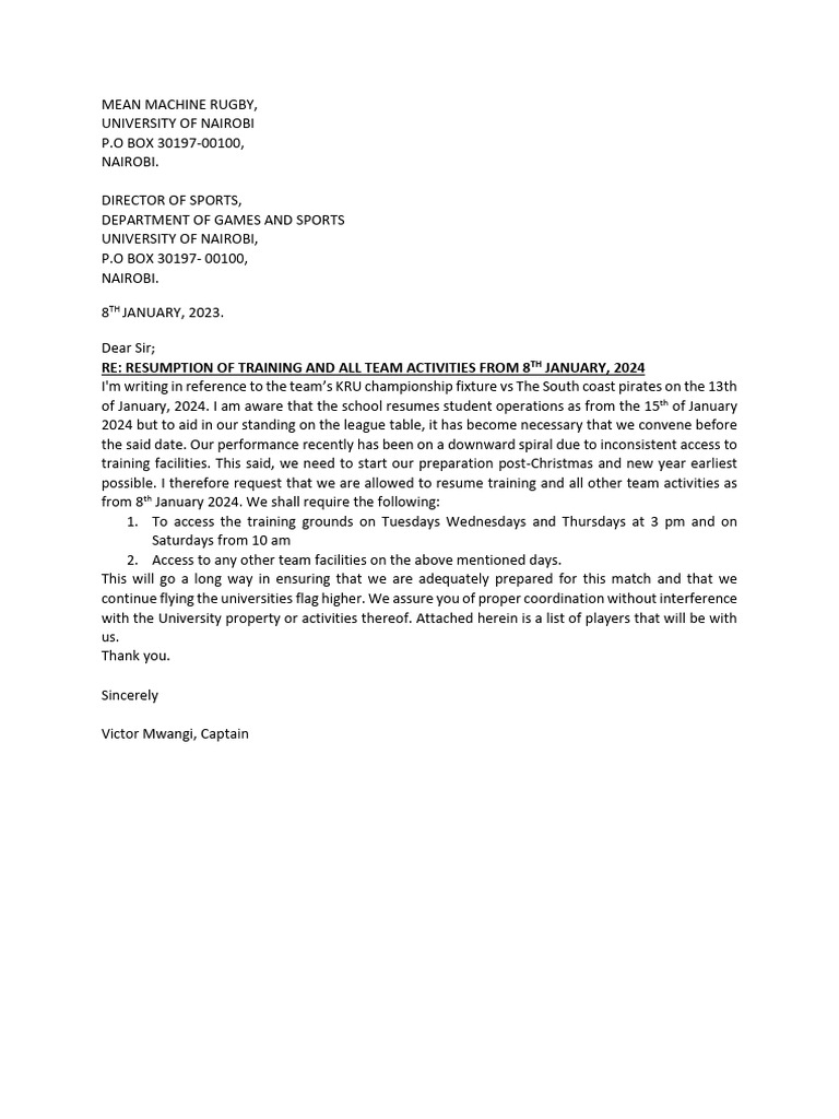 Resumption of Training 2024 | PDF