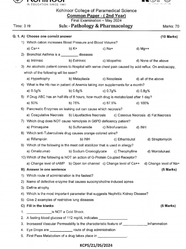 Pathology & Pharmacology | PDF