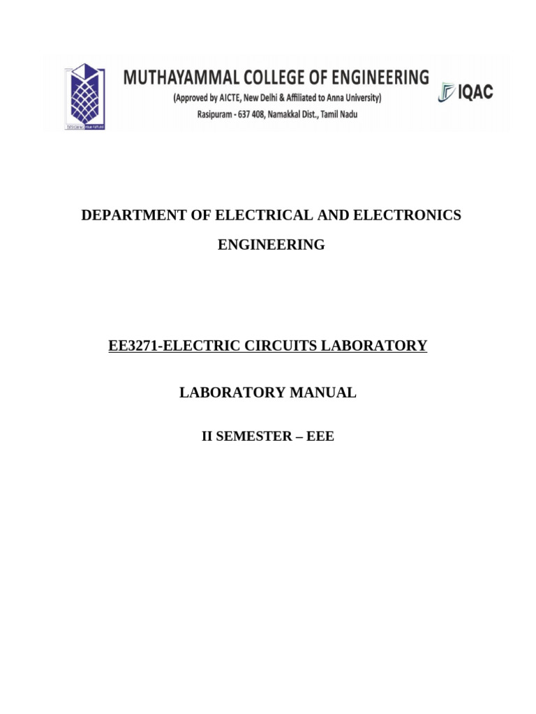 Electric Circuits Lab Manual | PDF | Electrical Network | Capacitor
