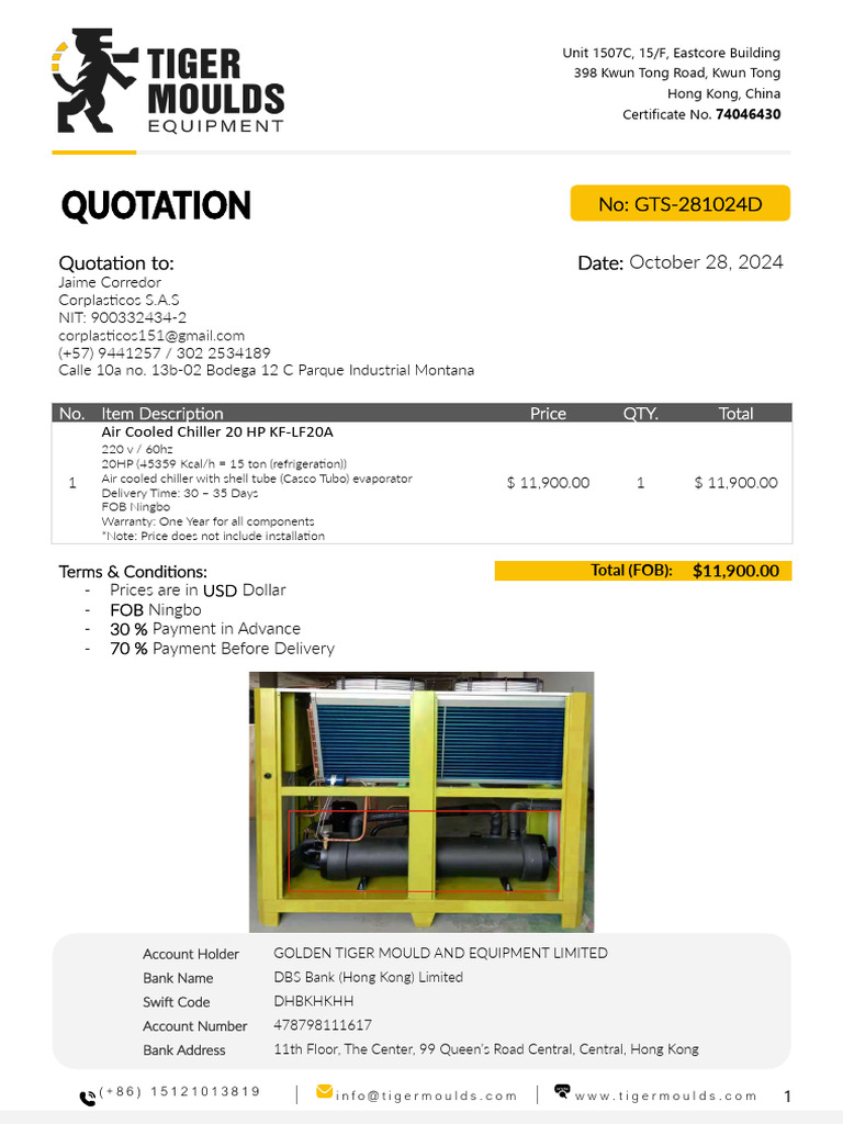Air Cooled Chiller Quotation 2024 | PDF | Heat Transfer | Machines