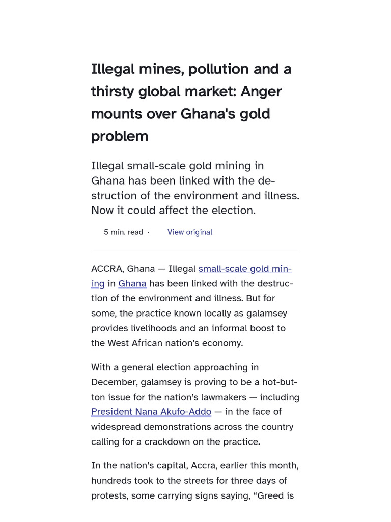 Illegal Mines, Pollution and A Thirsty Global Market - Anger Mounts ...