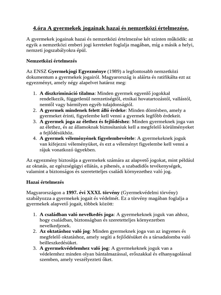 A Gyermekek Jogainak Hazai És Nemzetközi Értelmezése | PDF