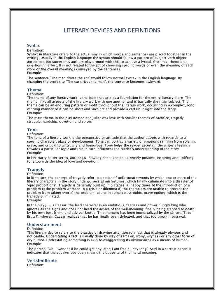 Eng2602 Literary Devices and Defintions | PDF | Narration | Poetry