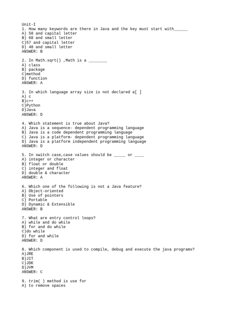 OOPS Java 50 Objective Questions Mid-1-2024-25 | PDF | Inheritance (Object Oriented Programming ...