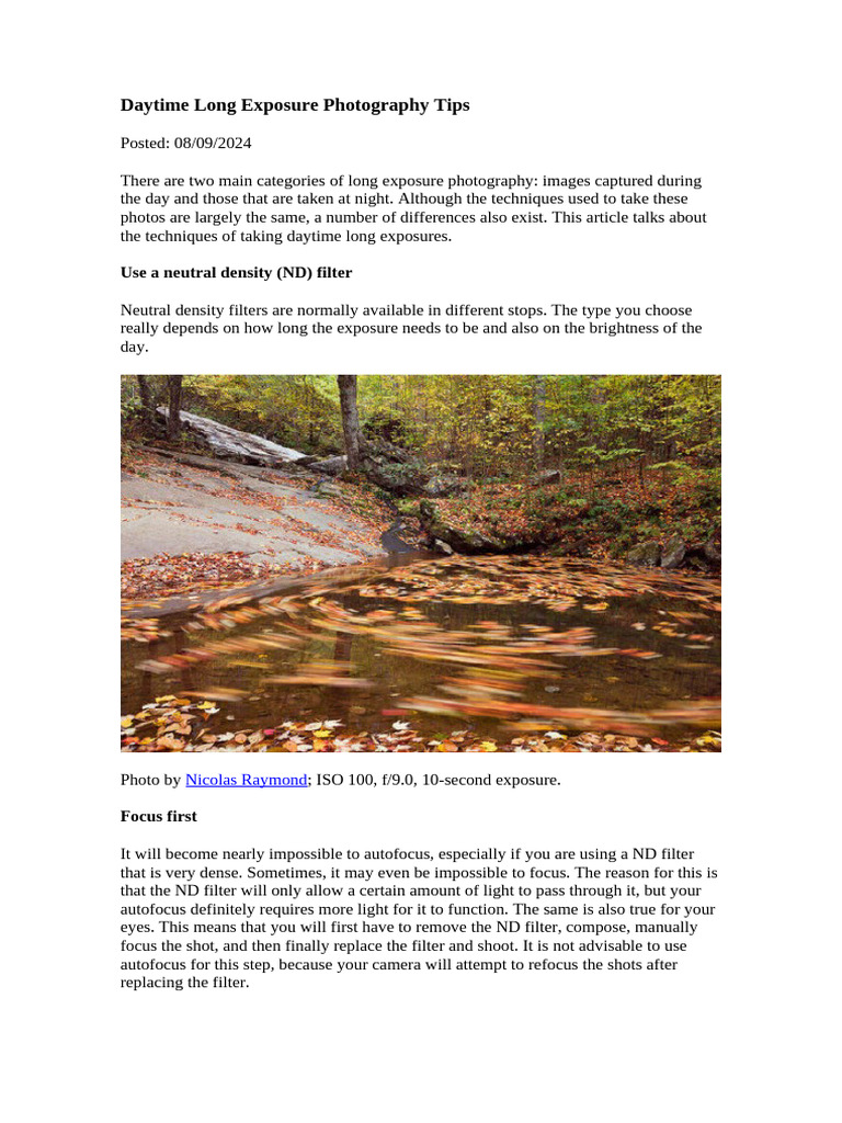 Daytime Long Exposure Photography Tips | PDF | Exposure (Photography ...