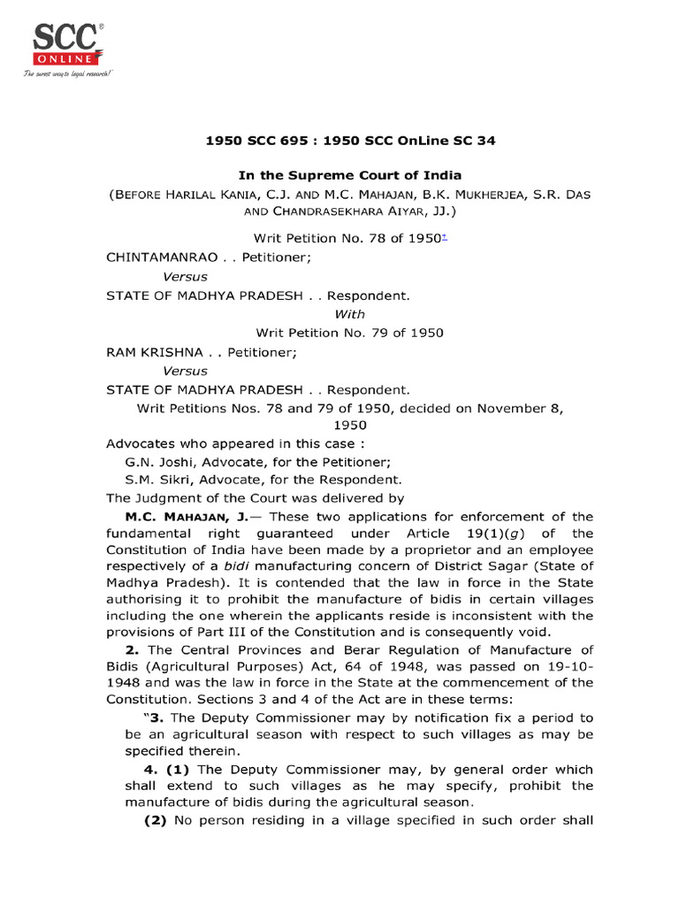 Chintaman Rao V State of MP | PDF