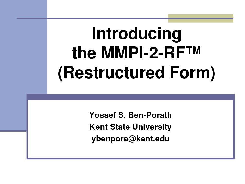 Introducing The MMPI-2-RF™ (Restructured Form) : Yossef S. Ben-Porath ...