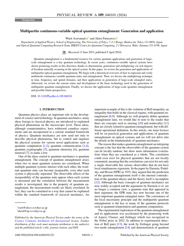 PhysRevA 109 040101 | PDF | Quantum Entanglement | Quantum Mechanics