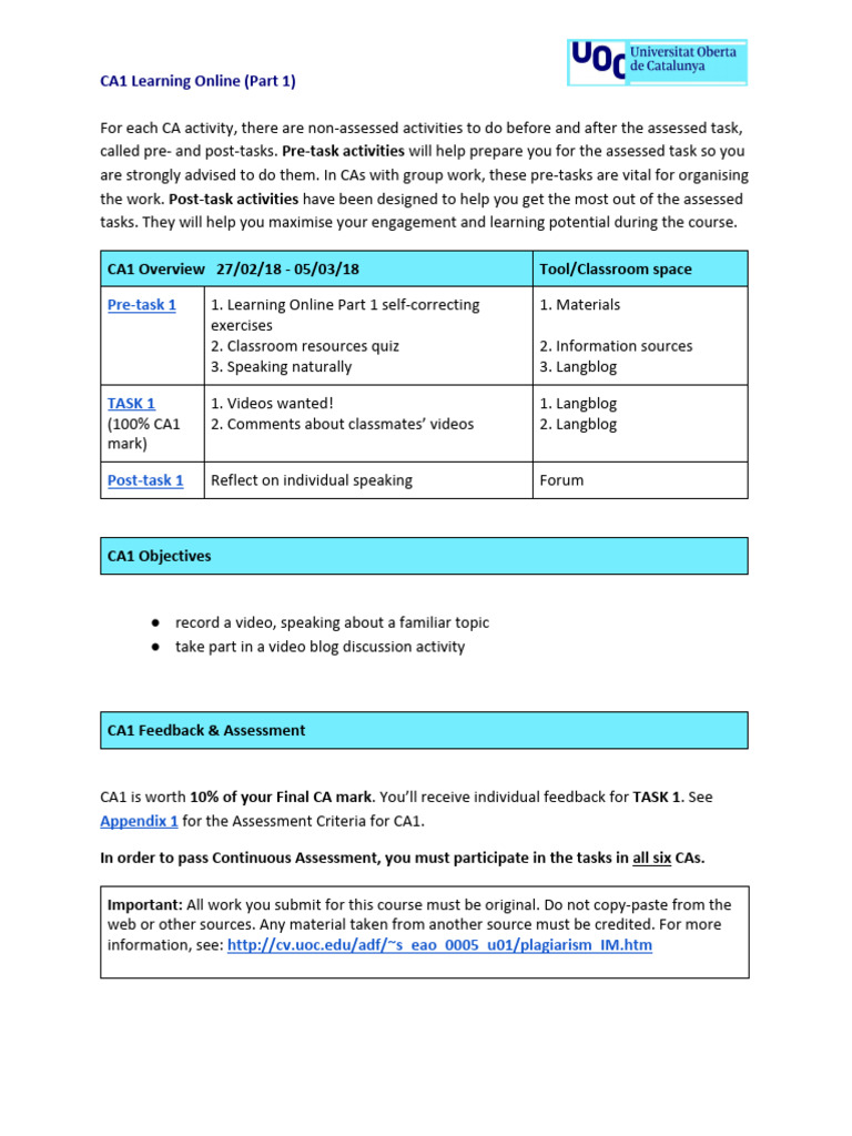 CA1 Learning Online (Part 1) : Pre-Task 1 | PDF | Learning | Cognitive ...