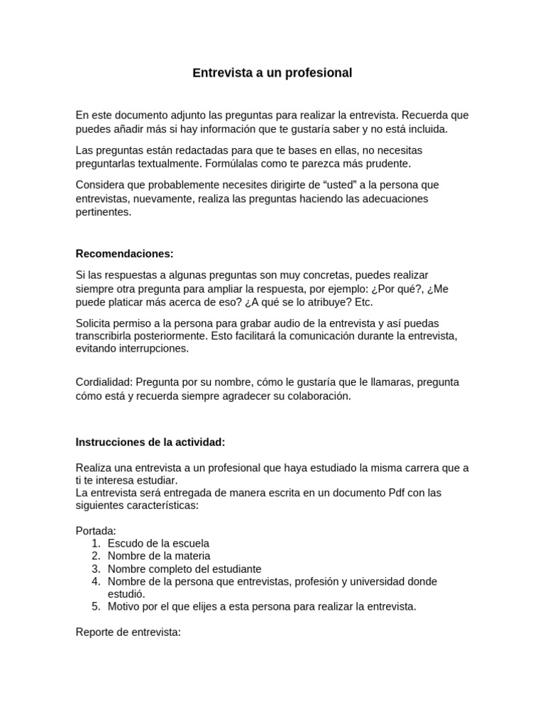 Entrevista A Un Profesional | PDF