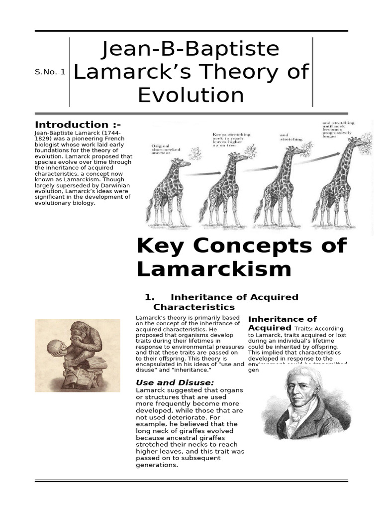 Lamarck's Inheritance Theory Explained | PDF | Evolution | Heredity