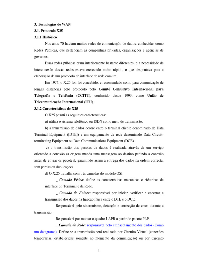 Protocolo X.25: Características e Camadas | PDF | Internet | Protocolos OSI