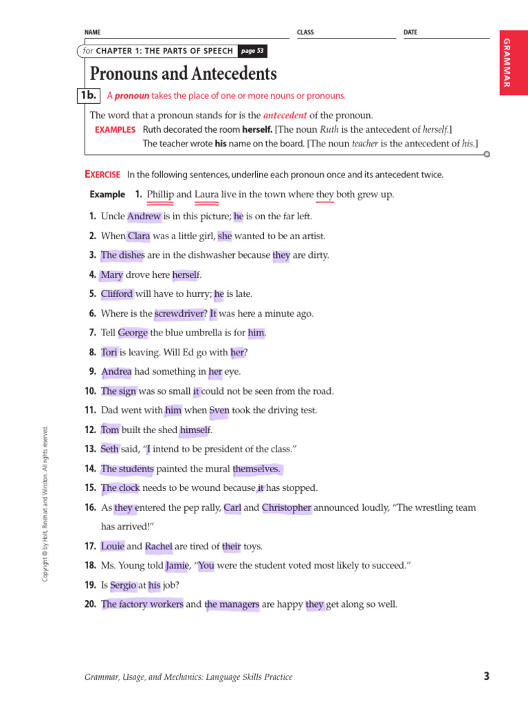 Pronouns and Antecedents | PDF | Pronoun | Language Mechanics