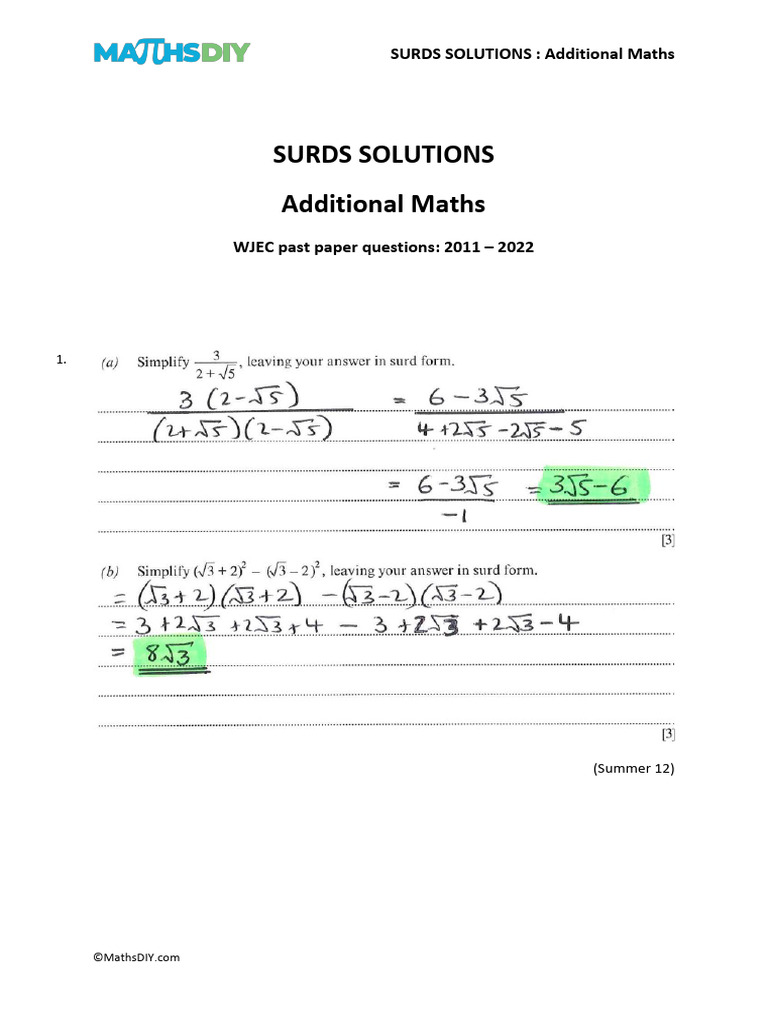 Ad Maths Surds Solutions | PDF