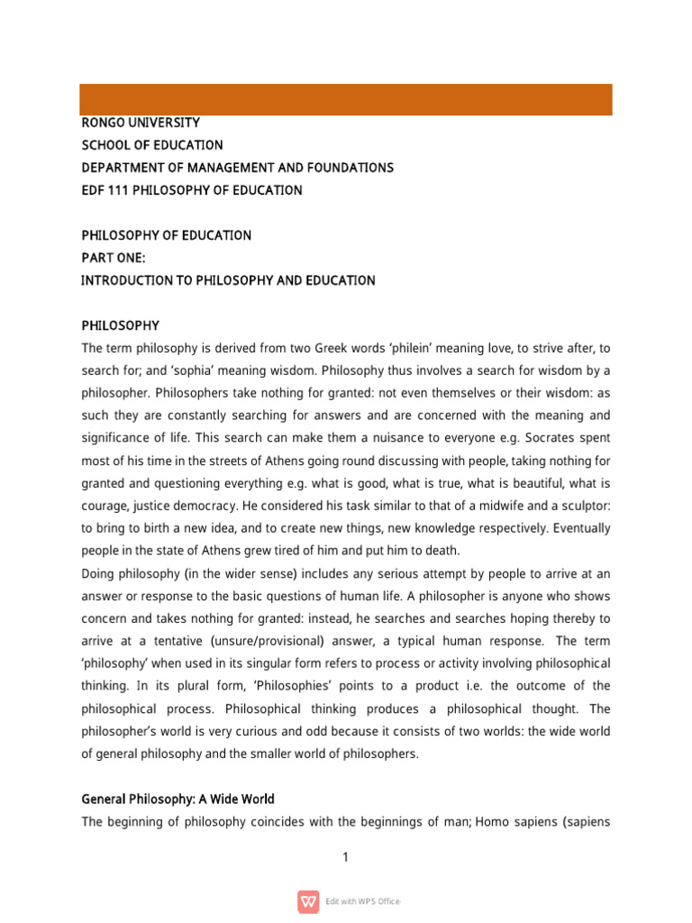 Edf 210 Philosophy of Education | PDF | Logic | Knowledge