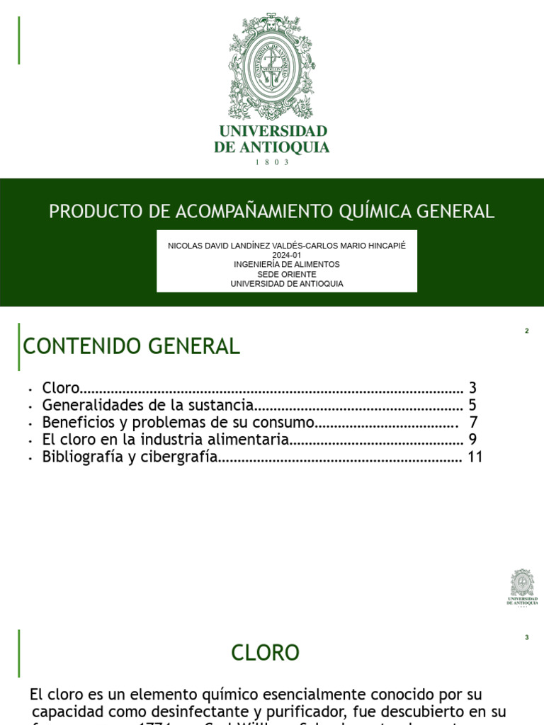 Presentaciones UdeA | PDF | Cloro | Sustancias químicas