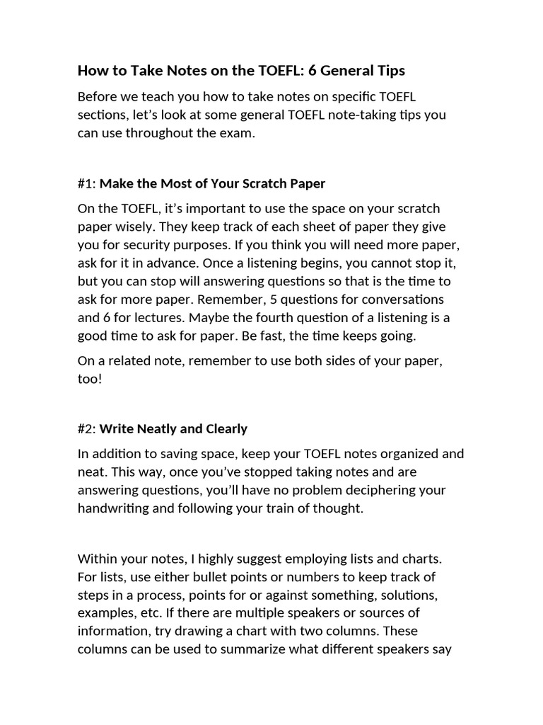 How To Take Notes On The TOEFL | PDF | Test Of English As A Foreign ...