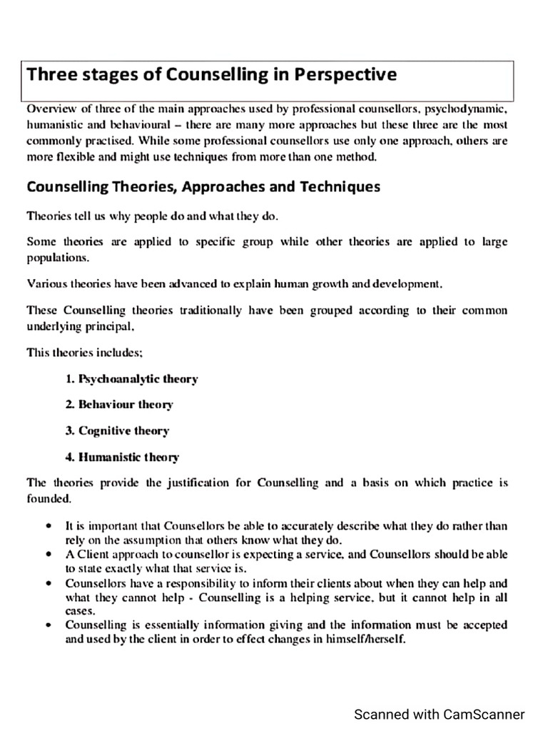 Counselling approaches, theory and techniques | PDF