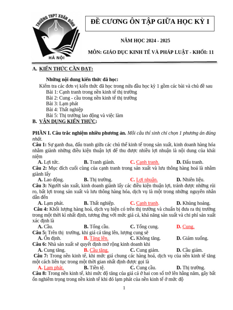 K11 - mới ĐỀ CƯƠNG Giữa HK1 - CÓ Đáp Án | PDF