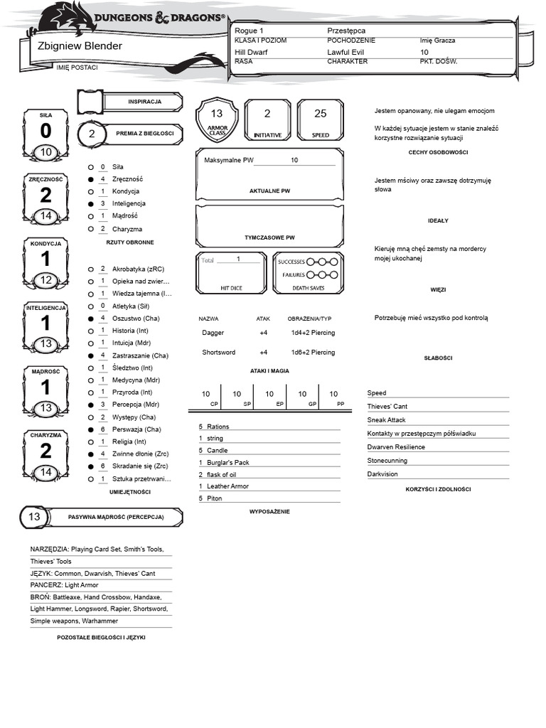 Zbigniew Blender - Roll20 Characters | PDF