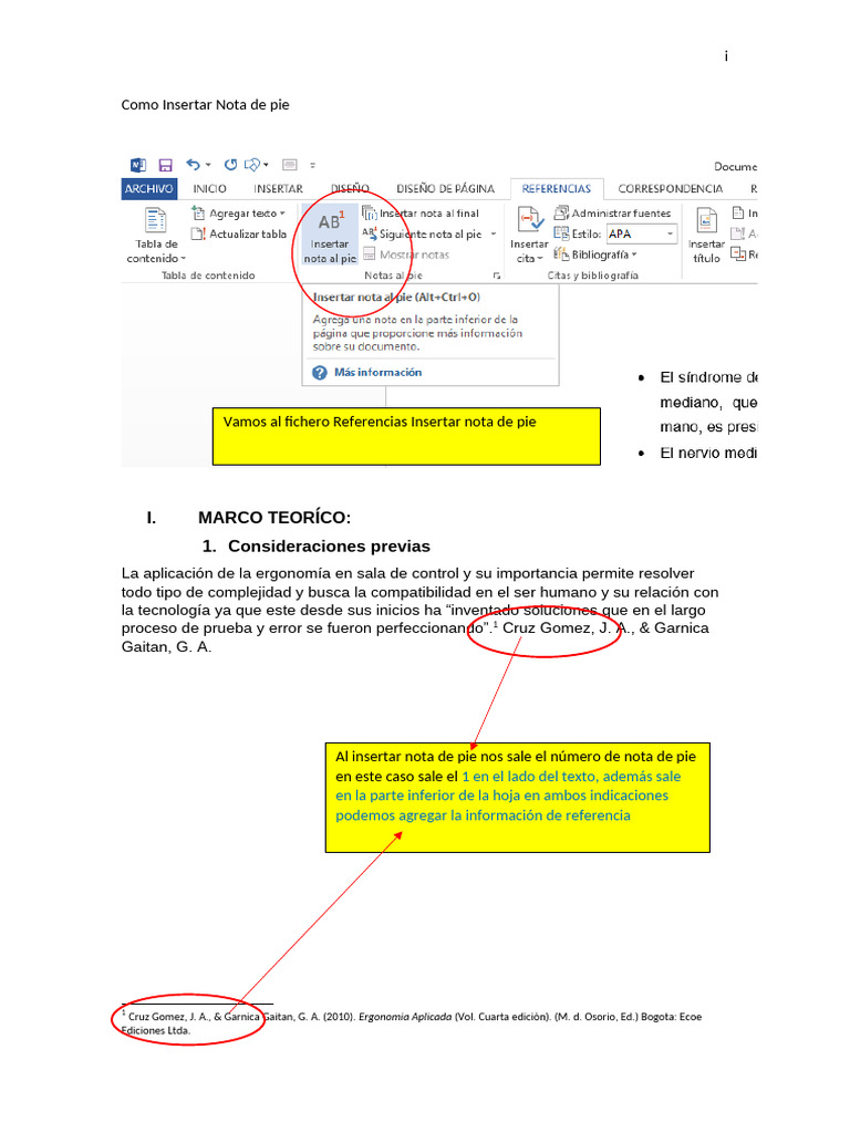Insertar Nota de Pie y Numeracion de Pagina Con Salto | PDF