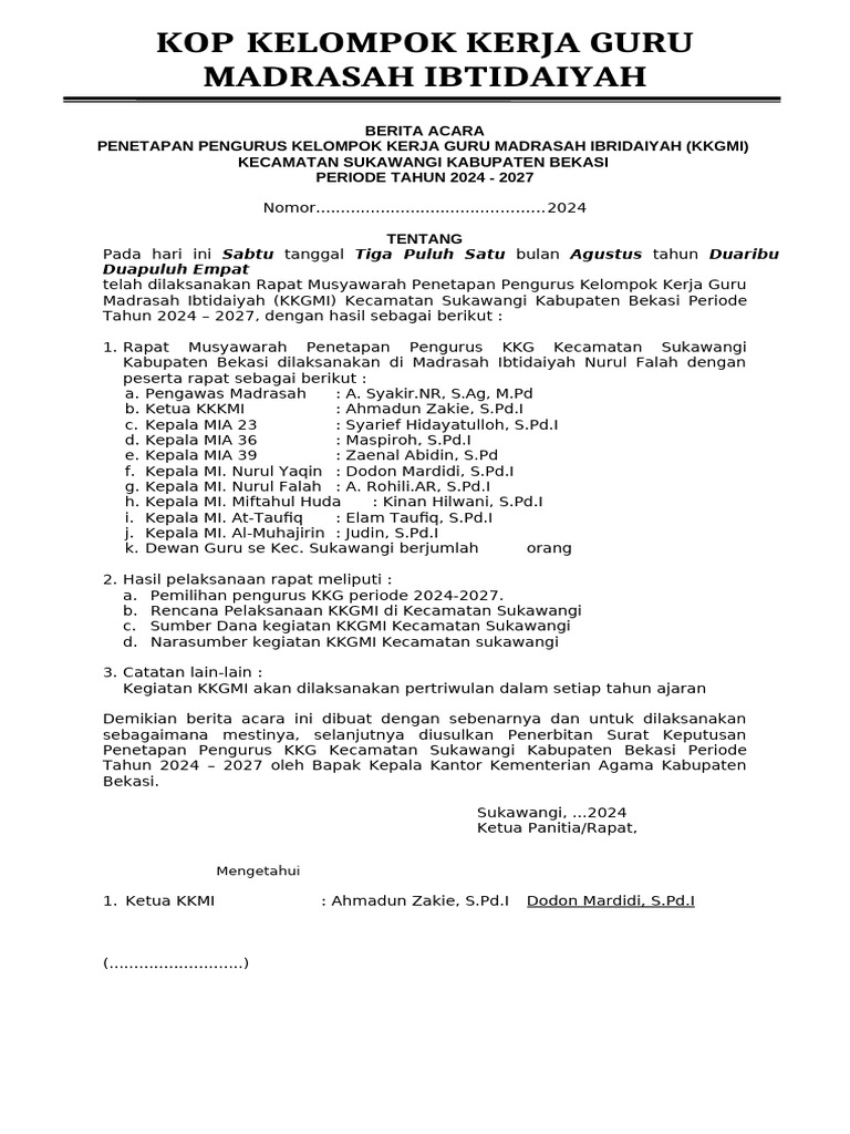 BERITA ACARA PEMBENTUKAN KKG | PDF