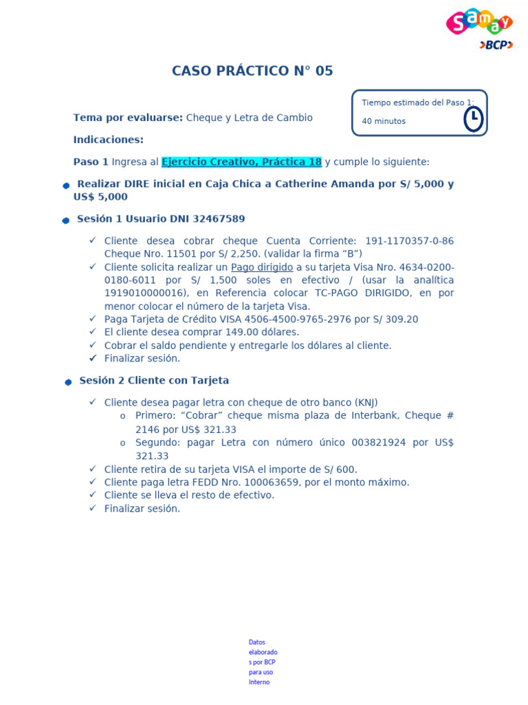 Caso Práctico 5 VF. Setiembre 2024 | PDF | Cheque | Tarjeta de crédito