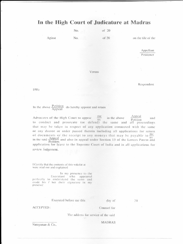 Madras high court vakalat | PDF