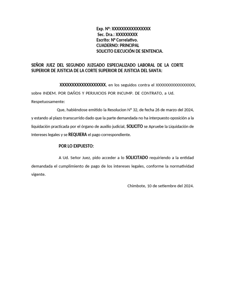 Solicito Se Apruebe La Liquidacion de Inetereses Legales Modelo | PDF