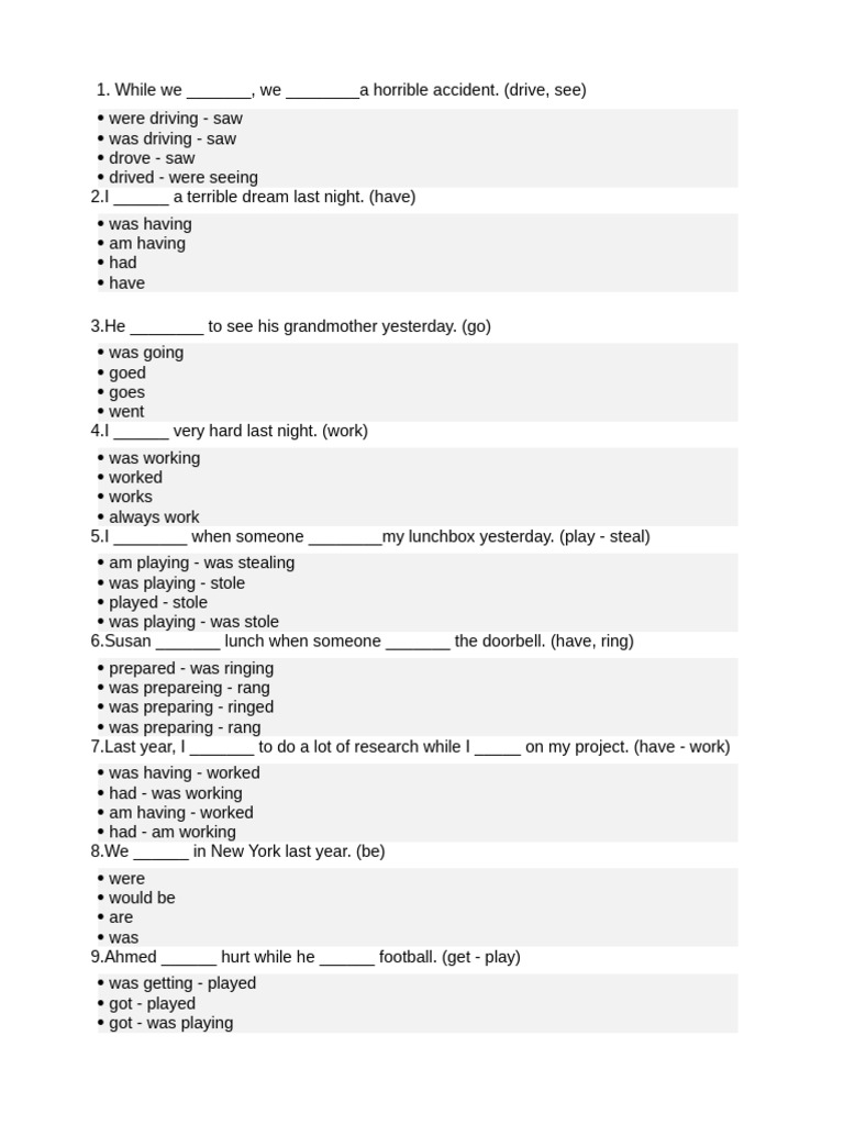 Past Simple Vs Past Continuous Exercise | PDF