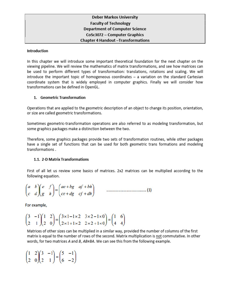 Chapter 4 - CG(2024) | PDF | Cartesian Coordinate System | 2 D Computer ...