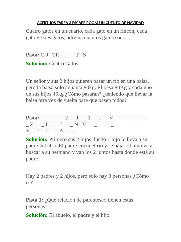 Acertijos Tarea 3 Escape Room Un Cuento de Navidad | PDF | Métodos y ...