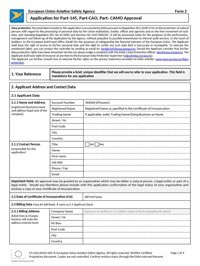 Easa Form 2 Fo - Cao .00155-005 | PDF | Invoice | Aviation