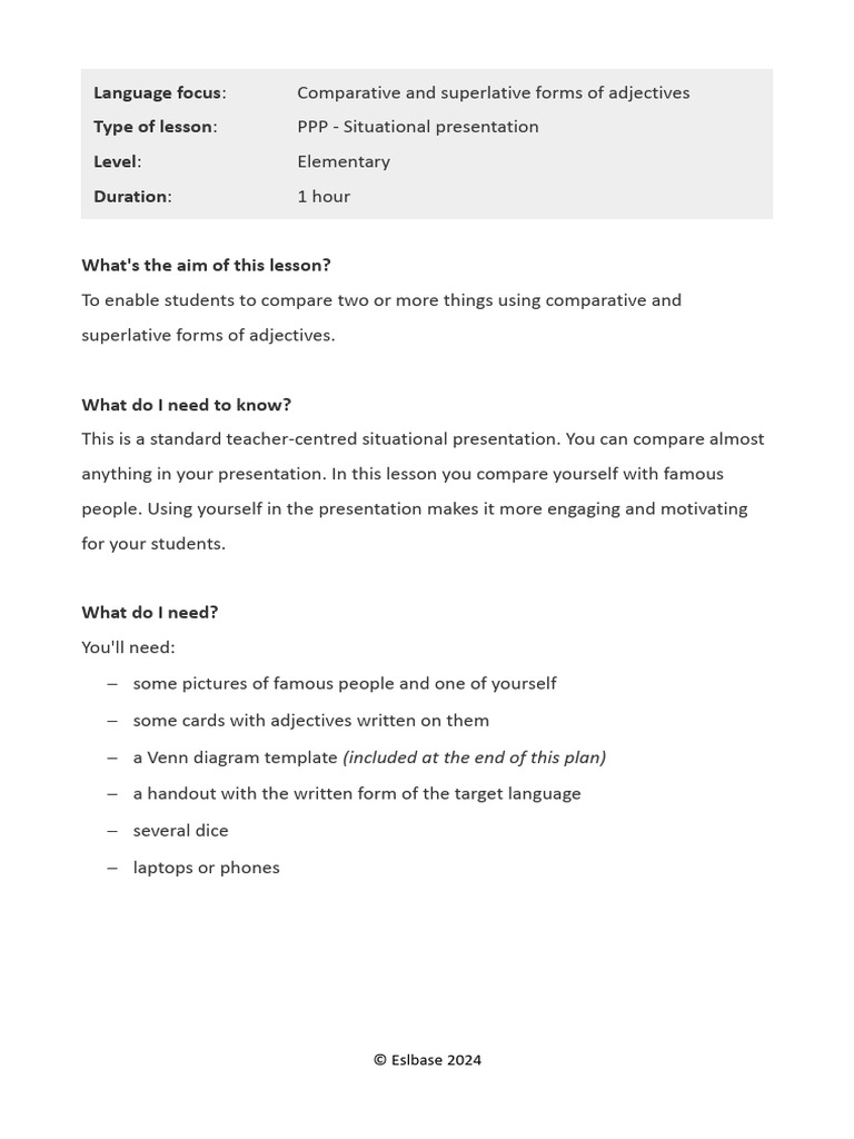 Comparative Adjectives Lesson Plan | PDF | Adjective | Consonant