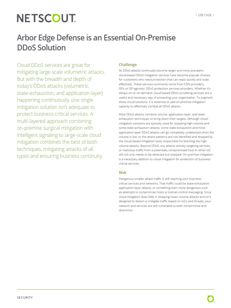 Arbor Edge Defense Is An Essential On Premise Ddos Solution | PDF ...