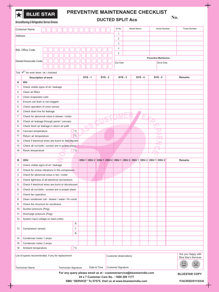 Preventive Maintenance Checklist: Ducted Split Acs | PDF | Capacitor ...
