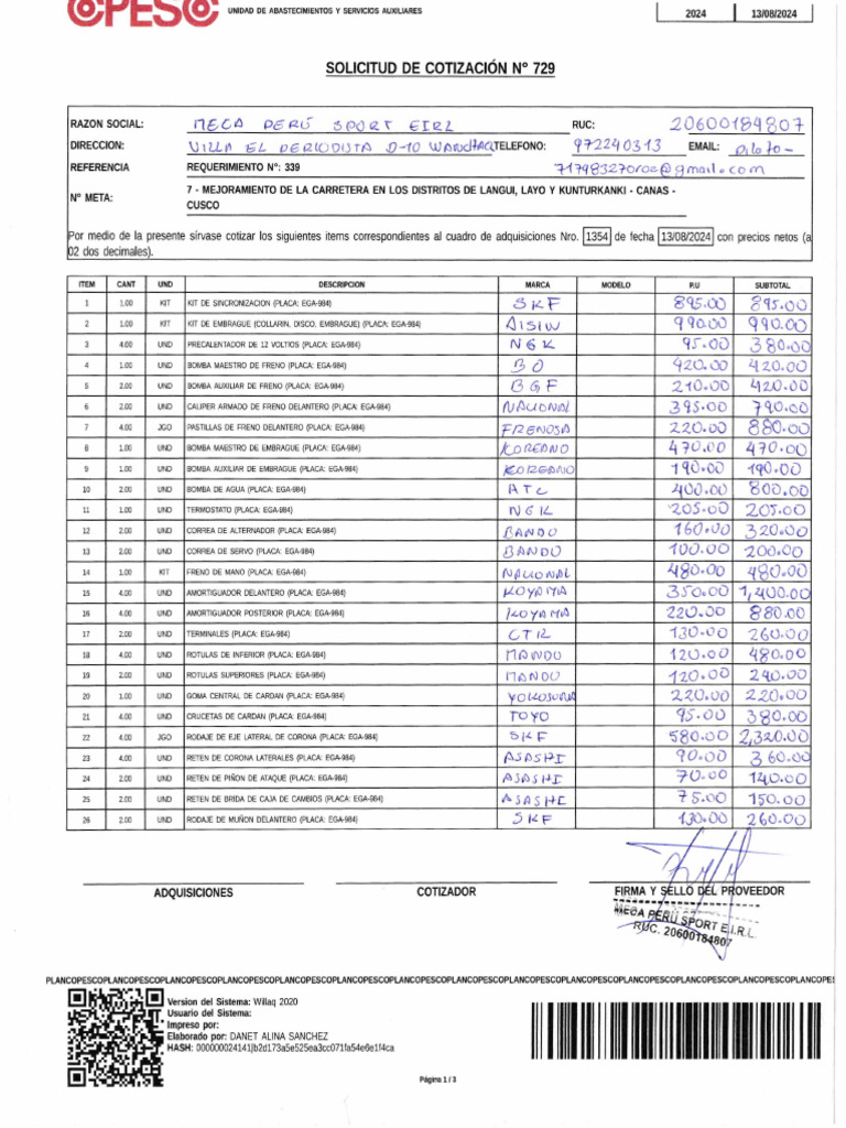 Solicitud de Cotizacion N°729 | PDF | Economias