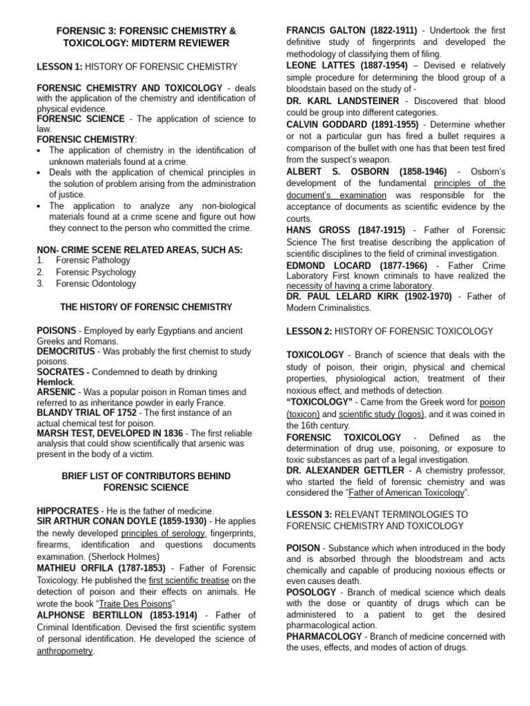 FORENSIC-3_MIDTERM-REVIEWER- CRIMINOLOGY COURSE | PDF | Forensic Science | Toxicology