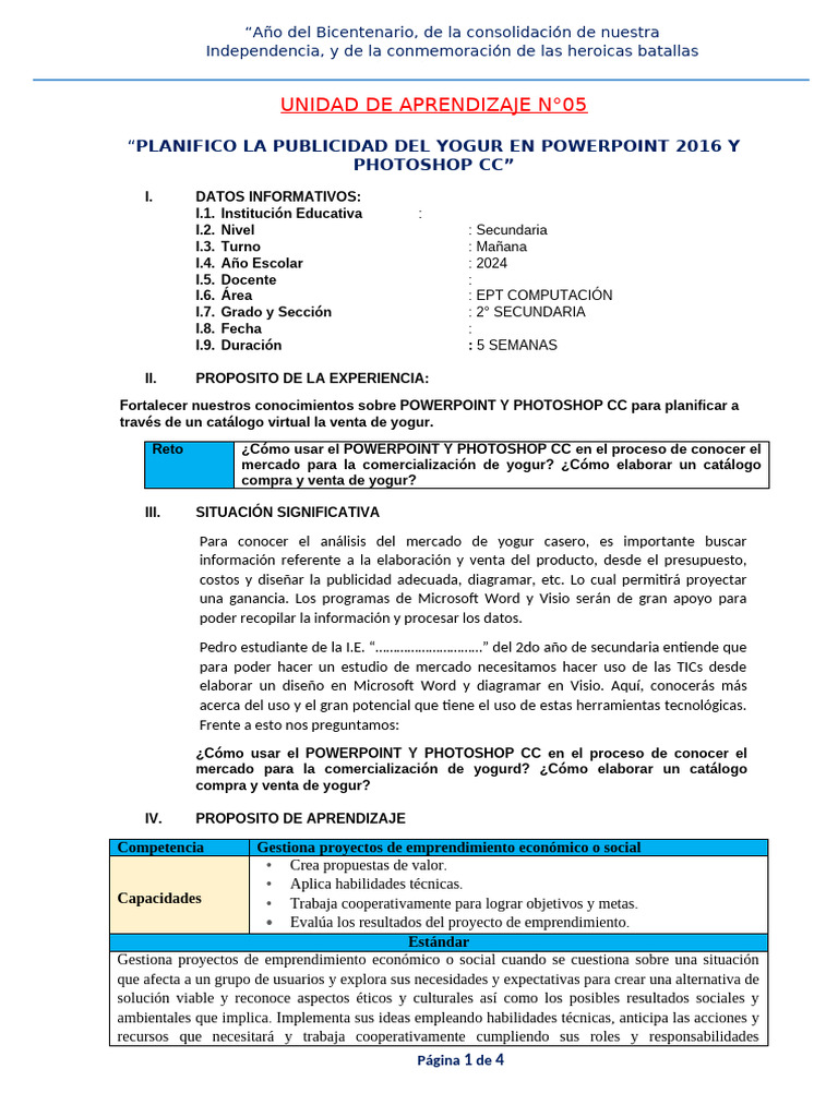 Ept Computación 2° - Unidad de Aprendizaje 05 | PDF | Iniciativa empresarial | Aprendizaje