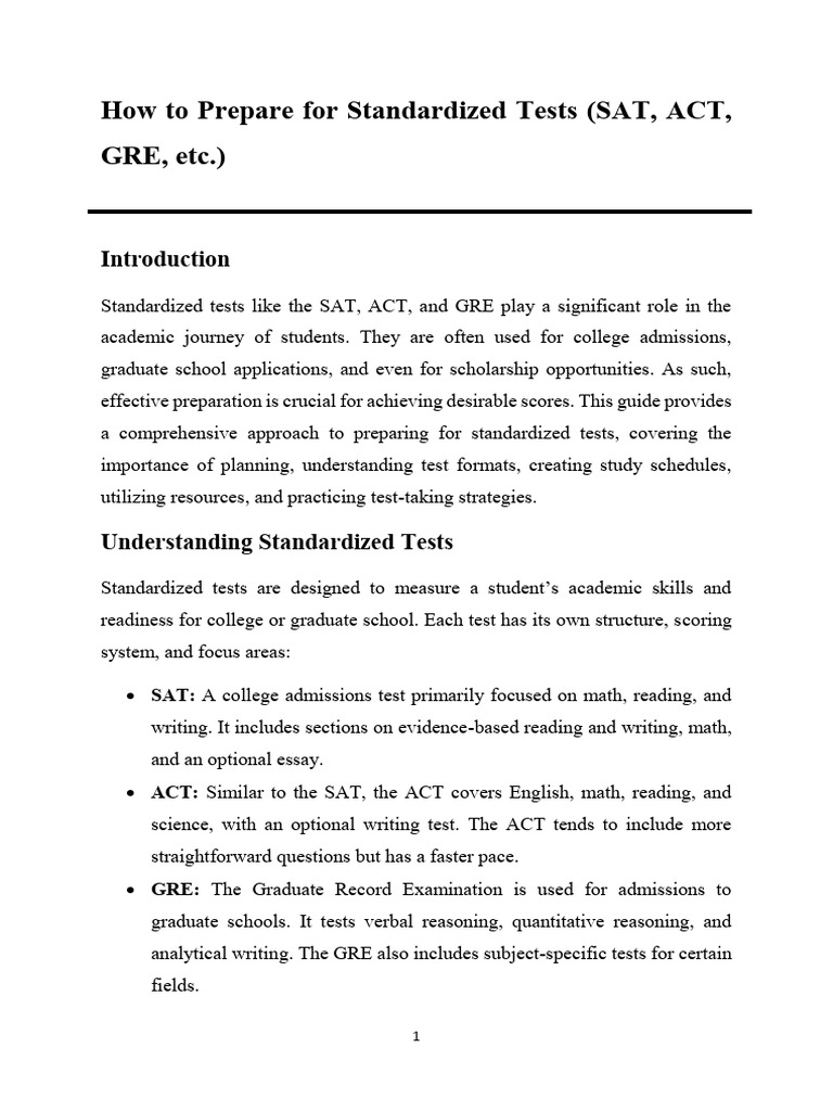 How To Prepare For Standardized Tests SAT ACT GRE Etc | PDF | Graduate ...