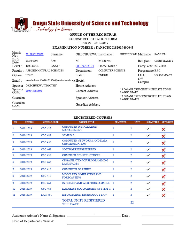 Course Registration Form 2018-2019 | PDF | Computer Science | Information Technology