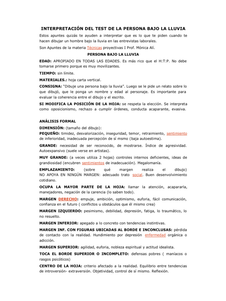 Interpretacion Del Test de La Persona Bajo La Lluvia | PDF