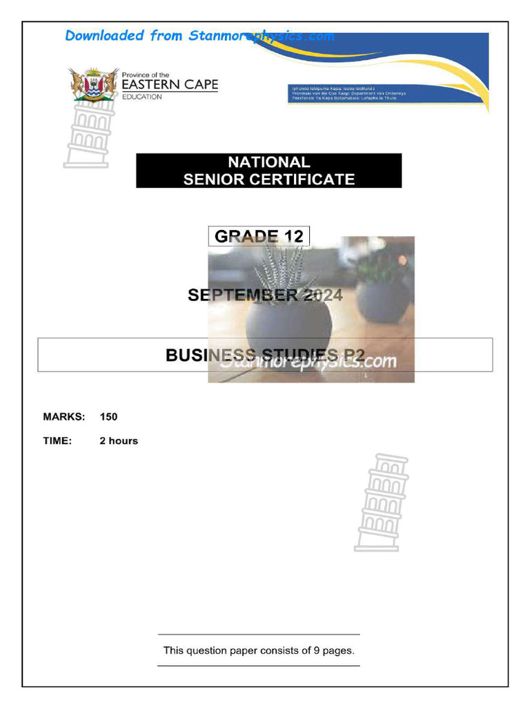 EC Business Studies Grade 12 September 2024 P2 and Memo | PDF
